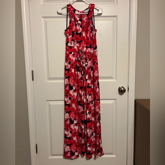 Calvin Klein | Dresses | Calvin Klein Red Multi Colored Maxi Dress ...